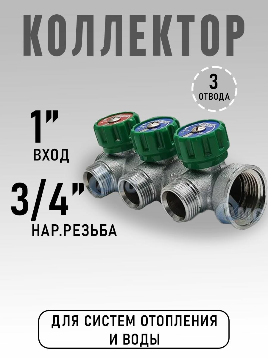 Коллектор регулирующий для водоснабжения под евроконус 1" х 3/4" - 3 отвода ZEISSLER ZSc.401.0603NE