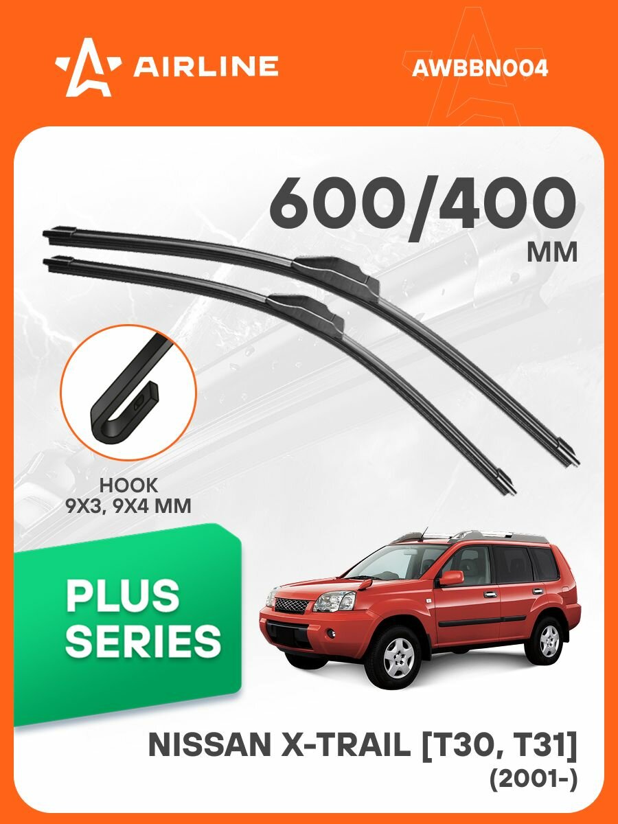 Щетки стеклоочистителя для Nissan X-Trail T30, T31 (2001-) 600/400мм 2 шт бескаркасные PLUS / Дворники автомобильные Ниссан Икс Треил AIRLINE AWBBN004