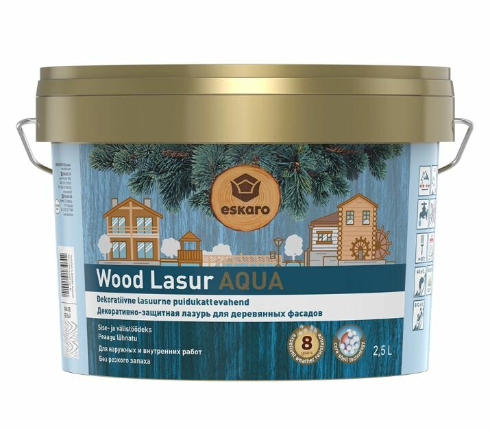 Лазурь для дерева акриловая eskaro Wood Lasur Aqua бесцветная (база EC) 2,5 л