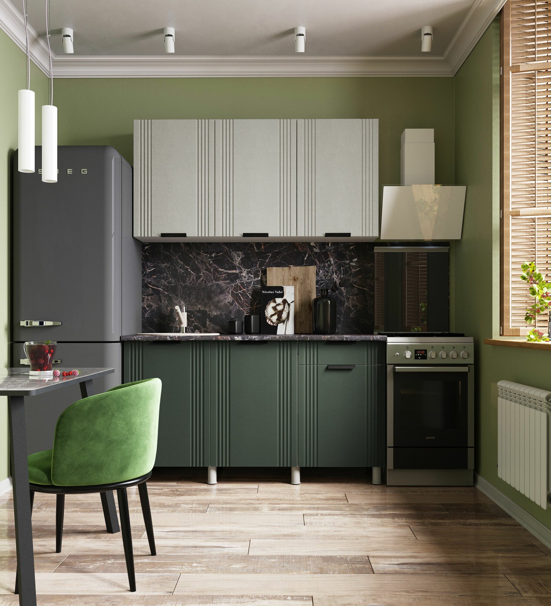 Кухонный гарнитур Монти (Корпус: 1,5 м белый + Фасад: "Монти" 1,5 м Лофт мята/Лофт капучино) (Микон)