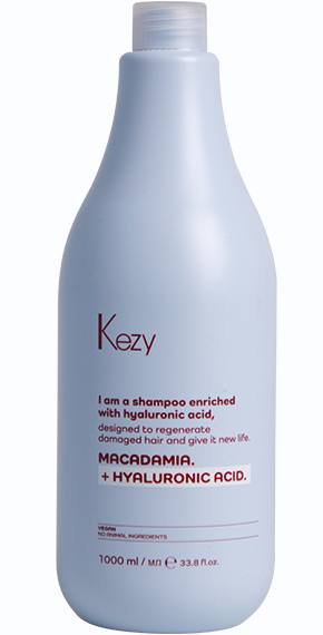 Шампунь I am MACADAMIA + HYALURONIC ACID восстановления слабых и поврежденных волос KEZY 1000 мл