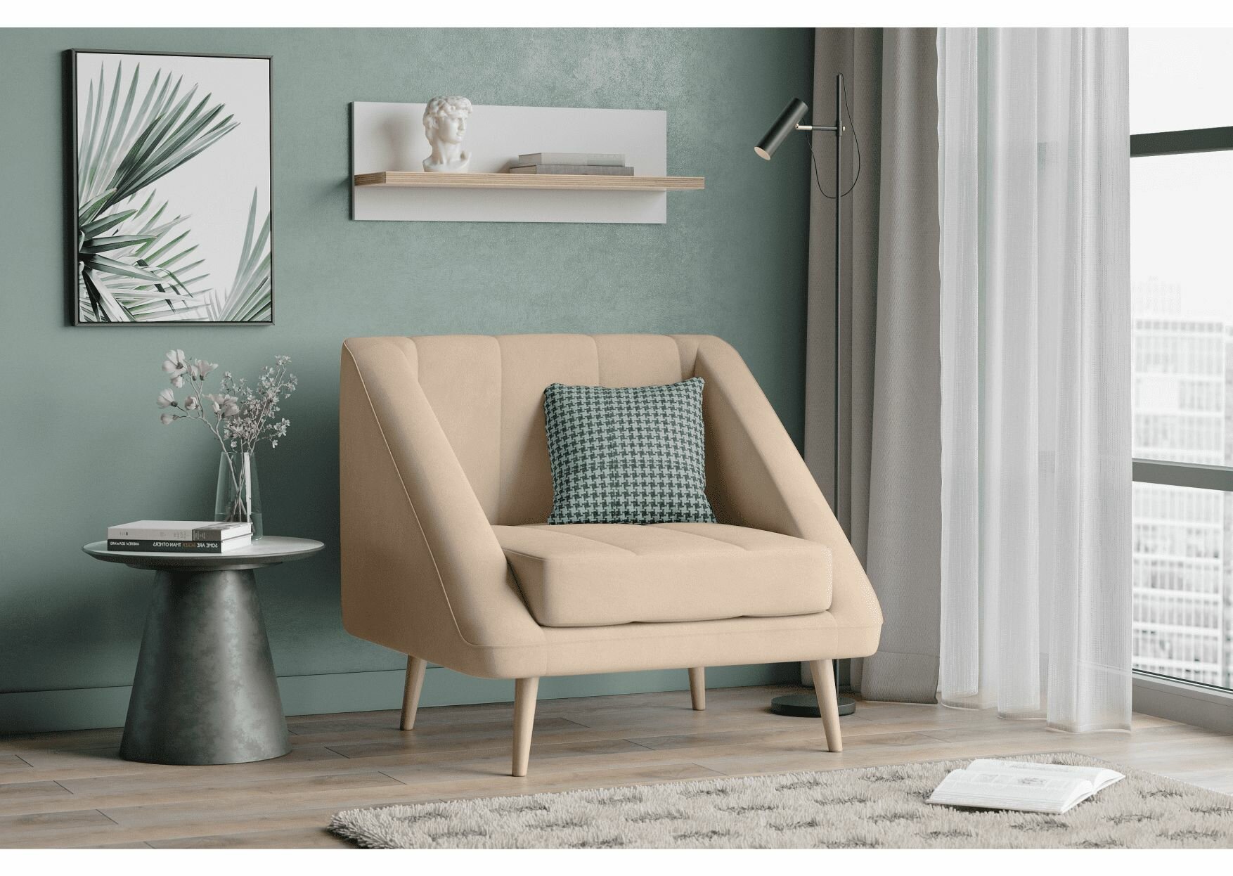 Кресло мягкое Астрид в цвете светло-бежевый (Велутто 18), блок независимых пружин