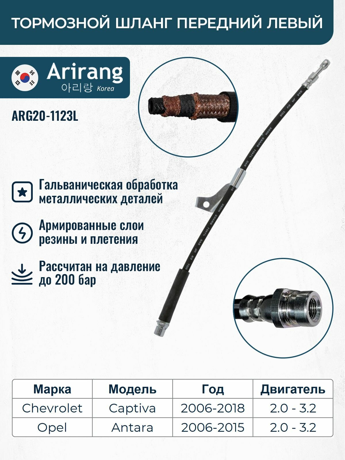 Шланг тормозной передний левый Шевроле Каптива, Опель Антара / OEM 95477363