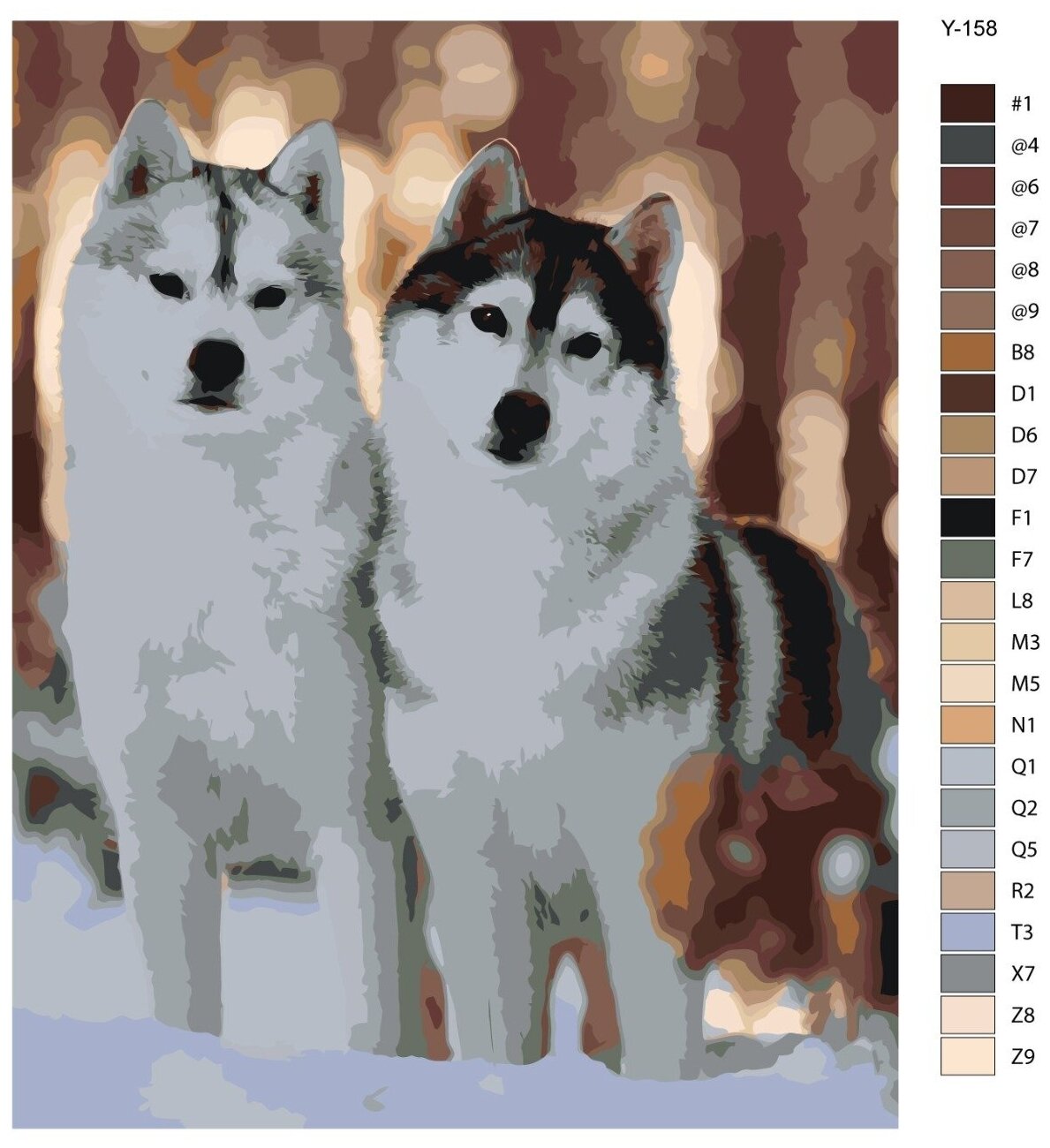 Картина по номерам Y-158 "Хаски на зимней прогулке. Собаки" 40х50