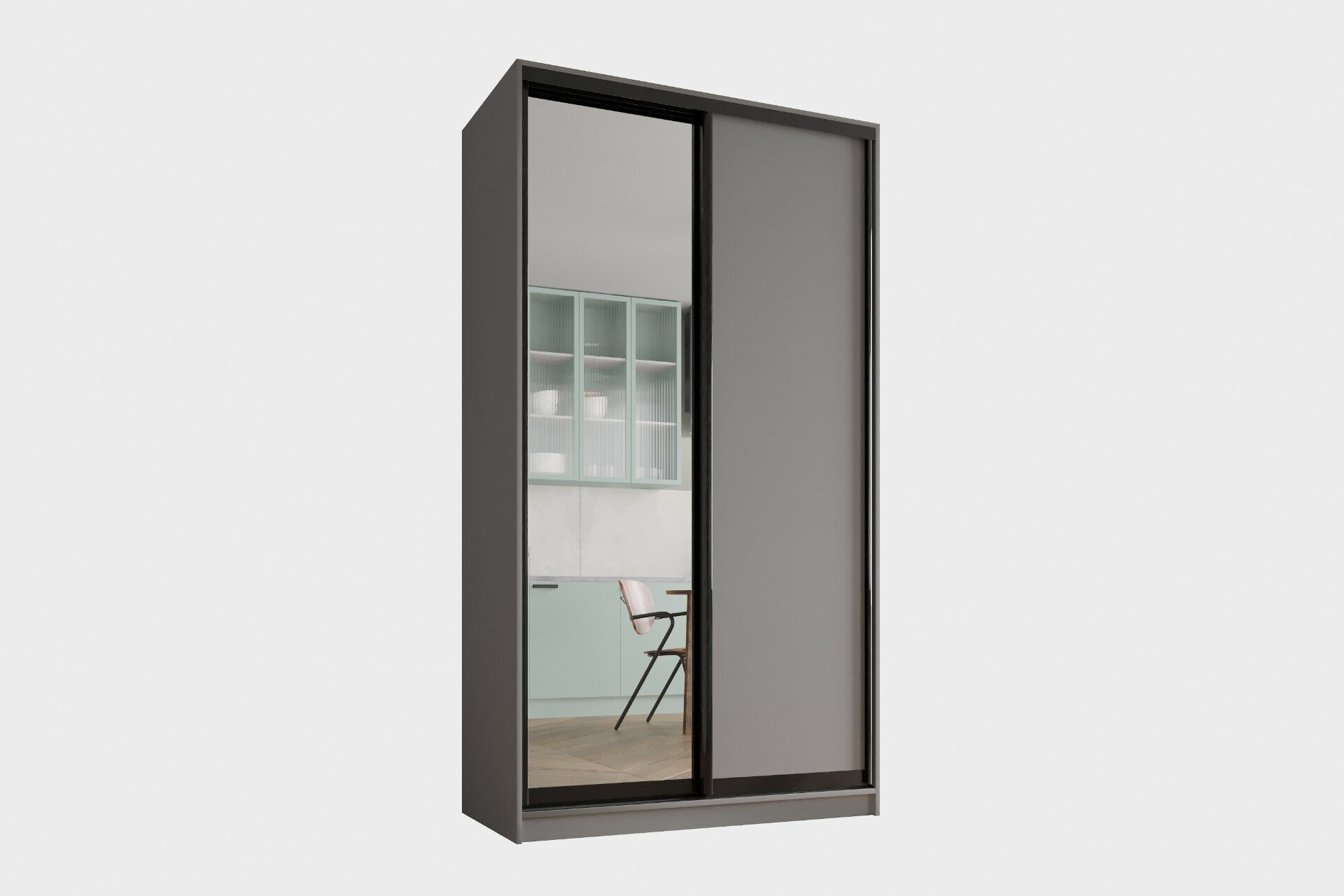 Шкаф купе, для одежды Барри 2, Легкомаркет, 160х60х220, белье/платье, с ящиками, графит, профиль черный, с зеркалом