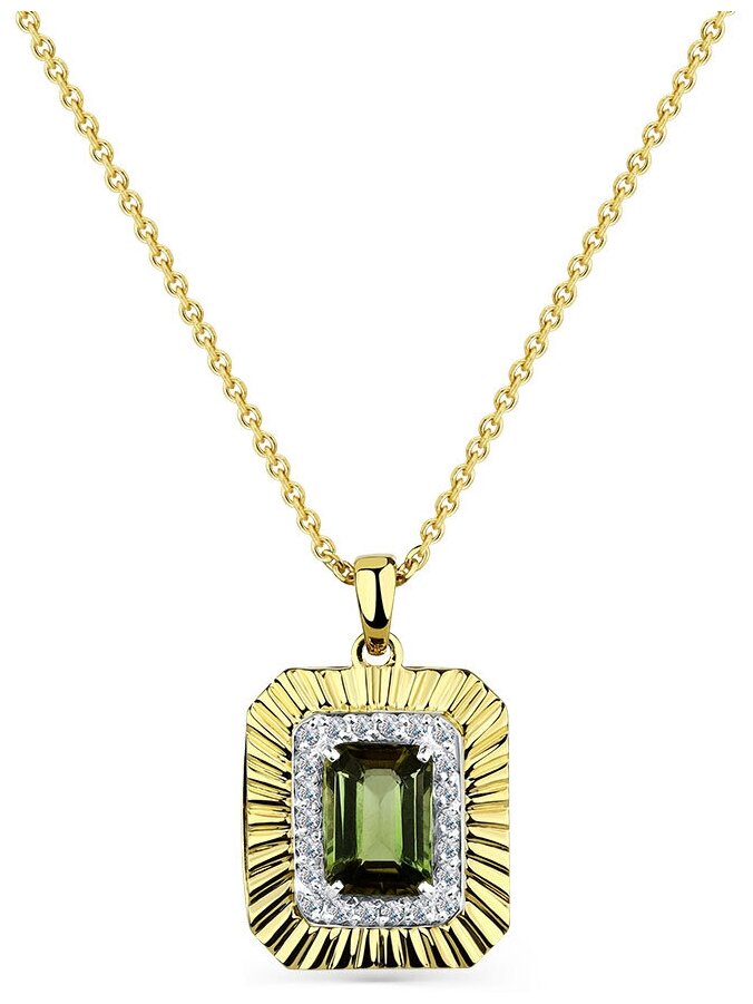 Колье, желтое золото, 585 проба, турмалин, бриллиант