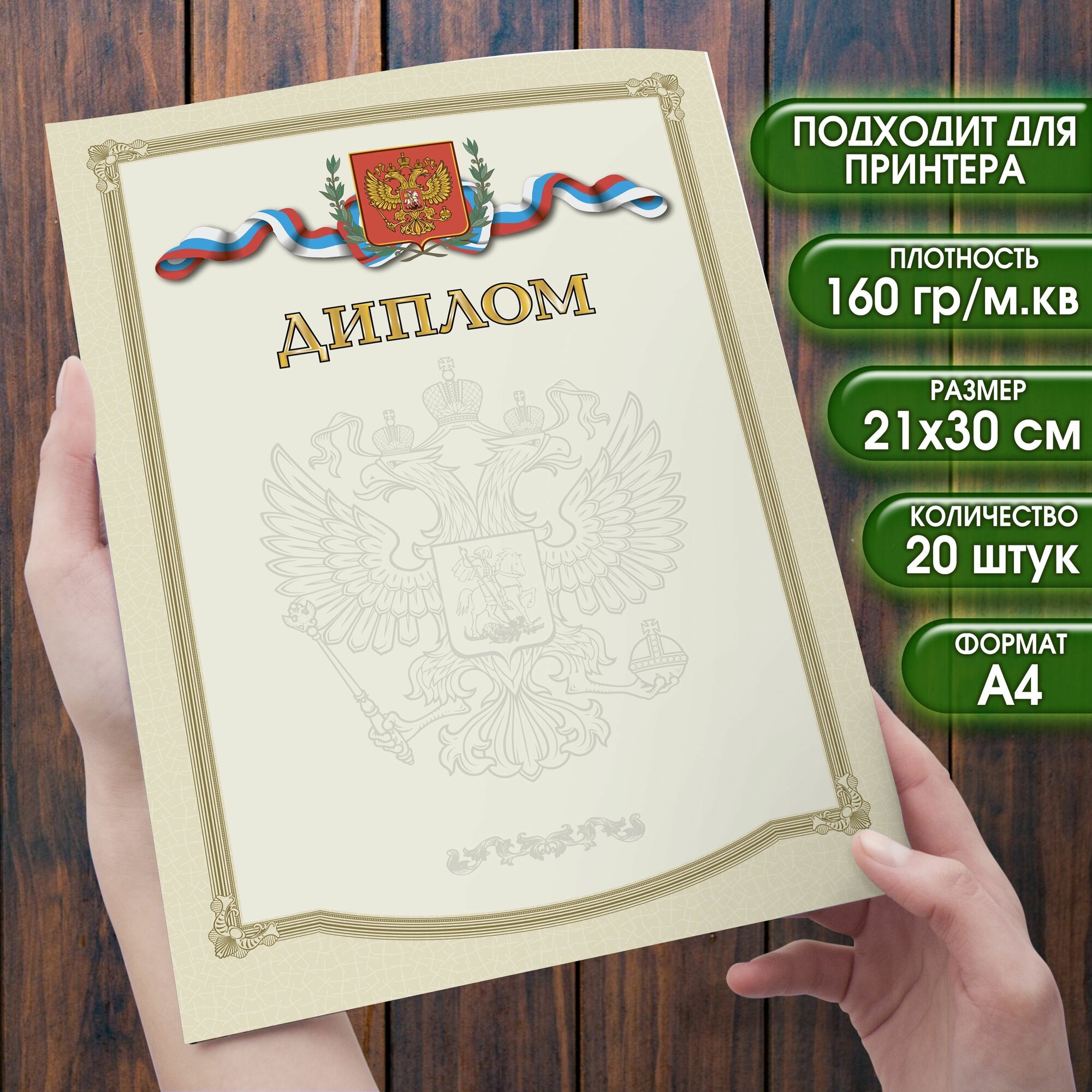 Бланк Диплом. Набор 20 штук. Размер 21х30 см. (формат А4) Бланки для принтера или рукописного заполнения. Шаблон диплома для печати.