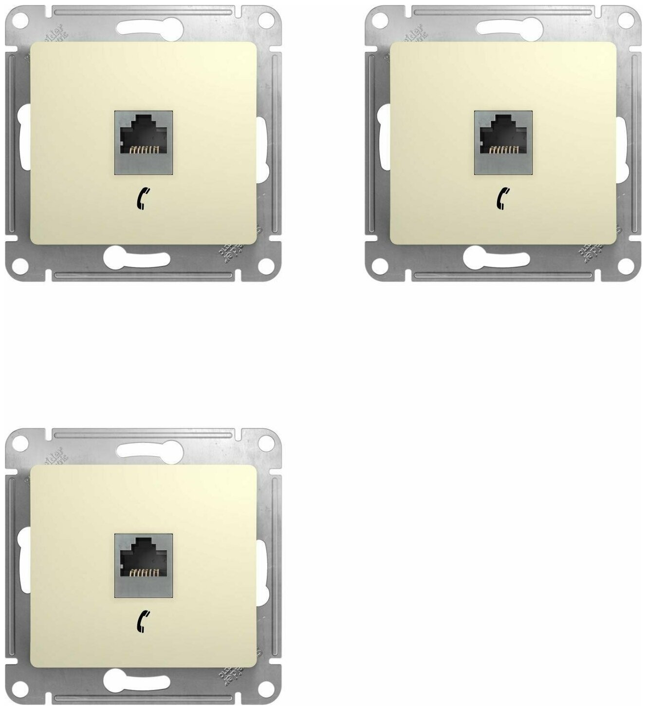 Механизм телефонной розетки Systeme Electric Glossa RJ11 категория 3 бежевый (комплект из 3 шт)