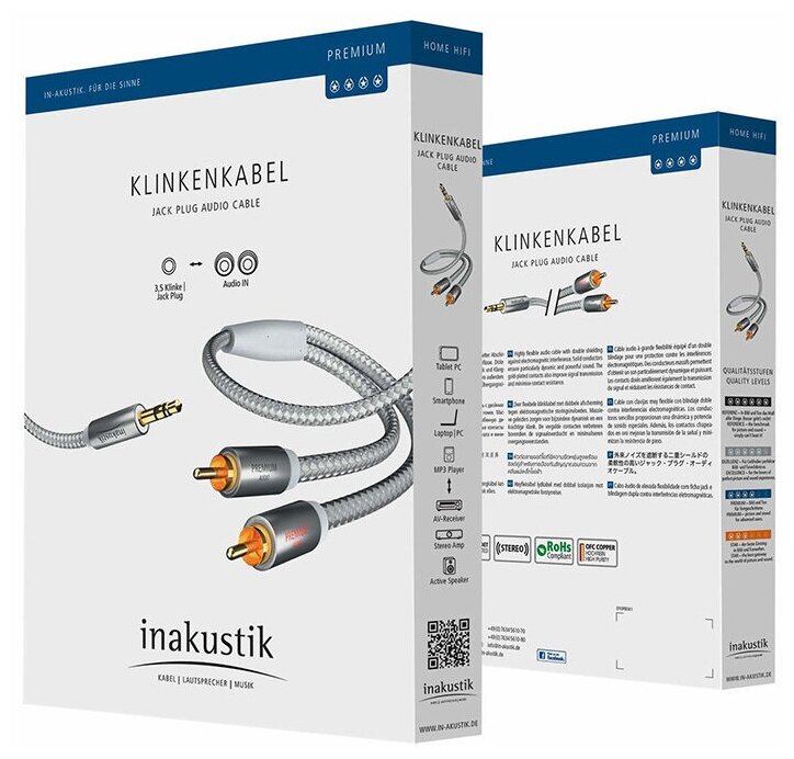 Inakustik Premium MP3, jack 3.5 мм - 2RCA, 5 м, 00410005