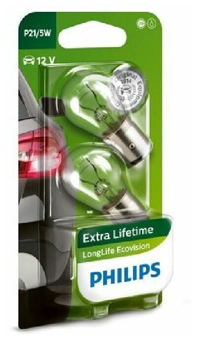 12499LLECOB2_к-кт ламп сигнальных LongLife Ecovision! 2 шт. (P21/5W) 12V 21/5W BAY15d\