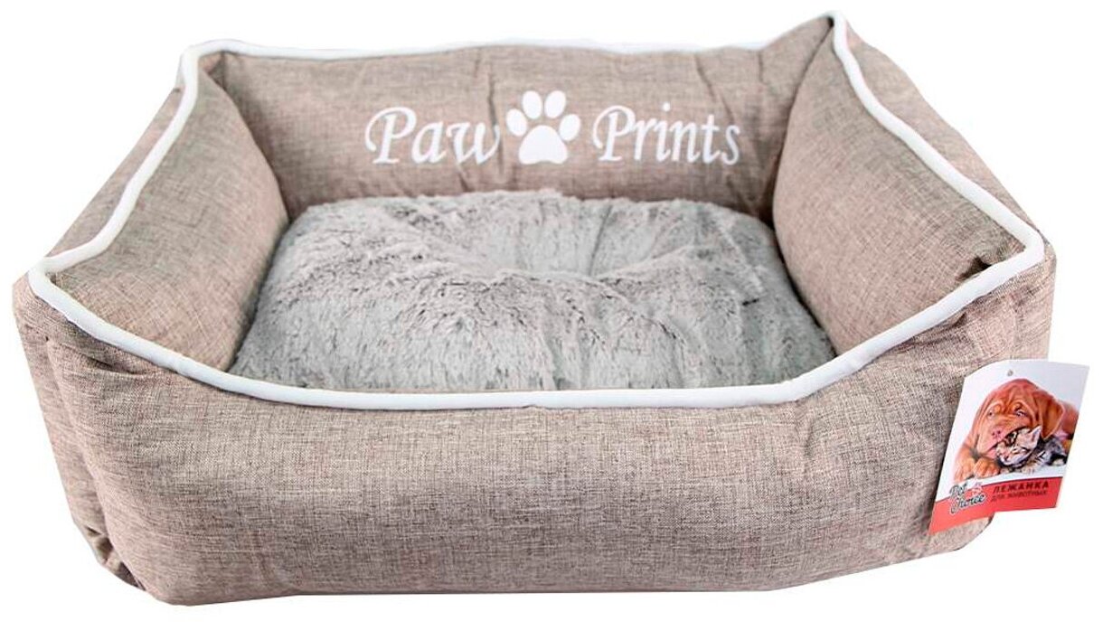 Лежак для животных Pet Choice Paw Prints с двухсторонней подушкой бежевый 84 х 66 х 19 см (1 шт)