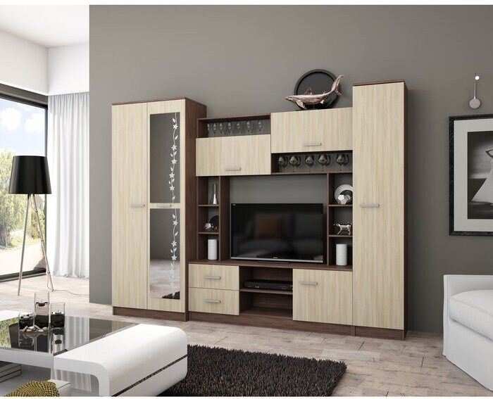 Стенка для гостиной «марта», 2700×500×2100 мм, цвет ясень шимо светлый/ясень шимо тёмный