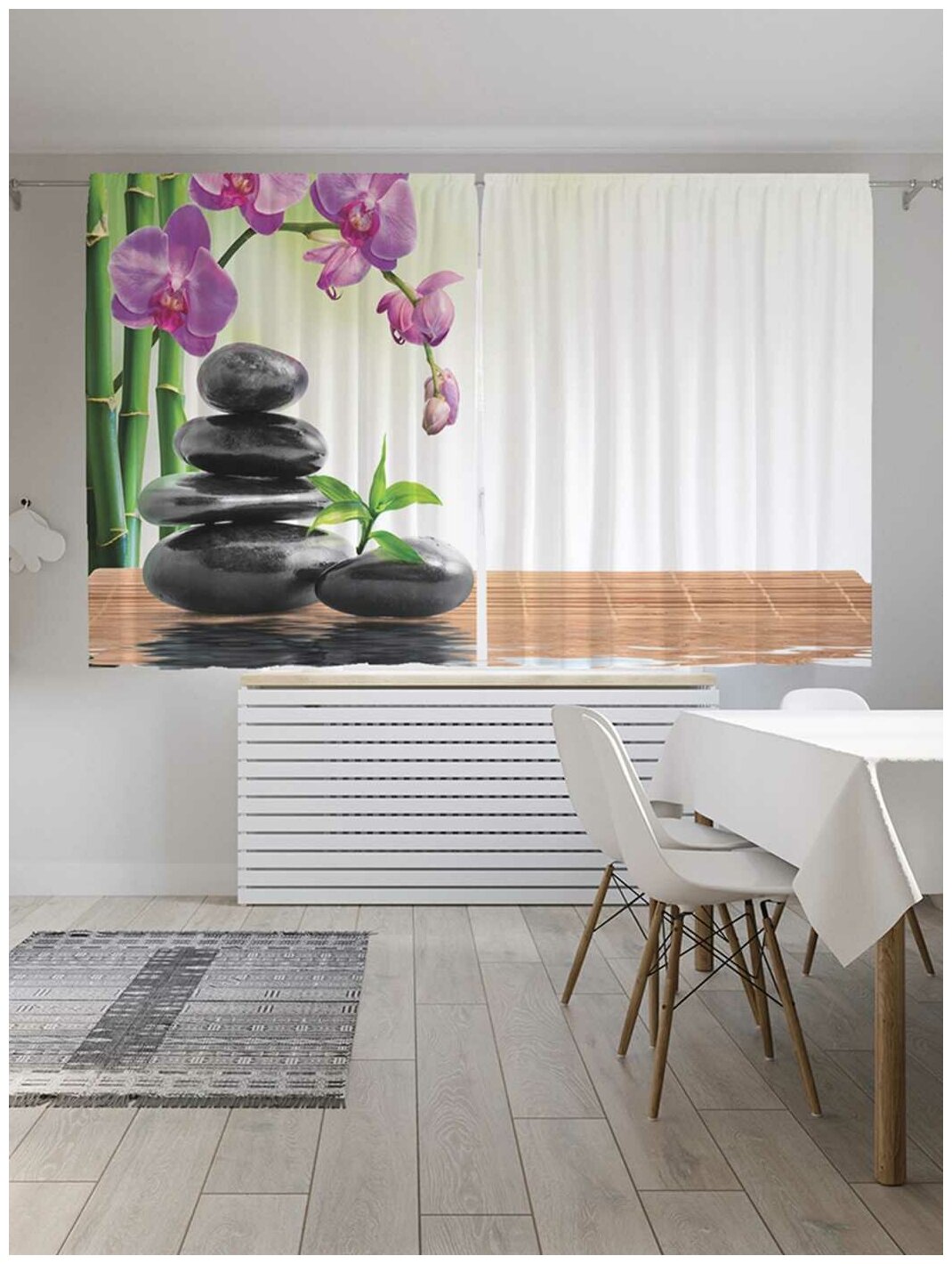 Фотошторы короткие "Красивая орхидея", 2 полотна шириной по 145 см, высота 180 см, JoyArty