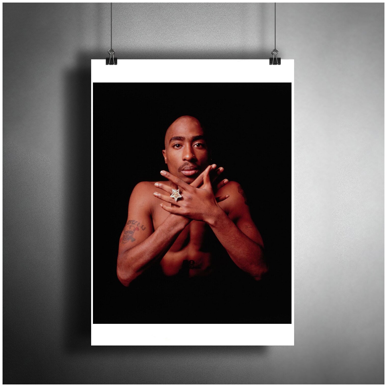 Постер плакат для интерьера "Музыка: Американский хип-хоп-исполнитель Тупак Шакур. 2Pac (Tupac Shakur)"/ Декор дома, офиса, комнаты A3 (297 x 420 мм)