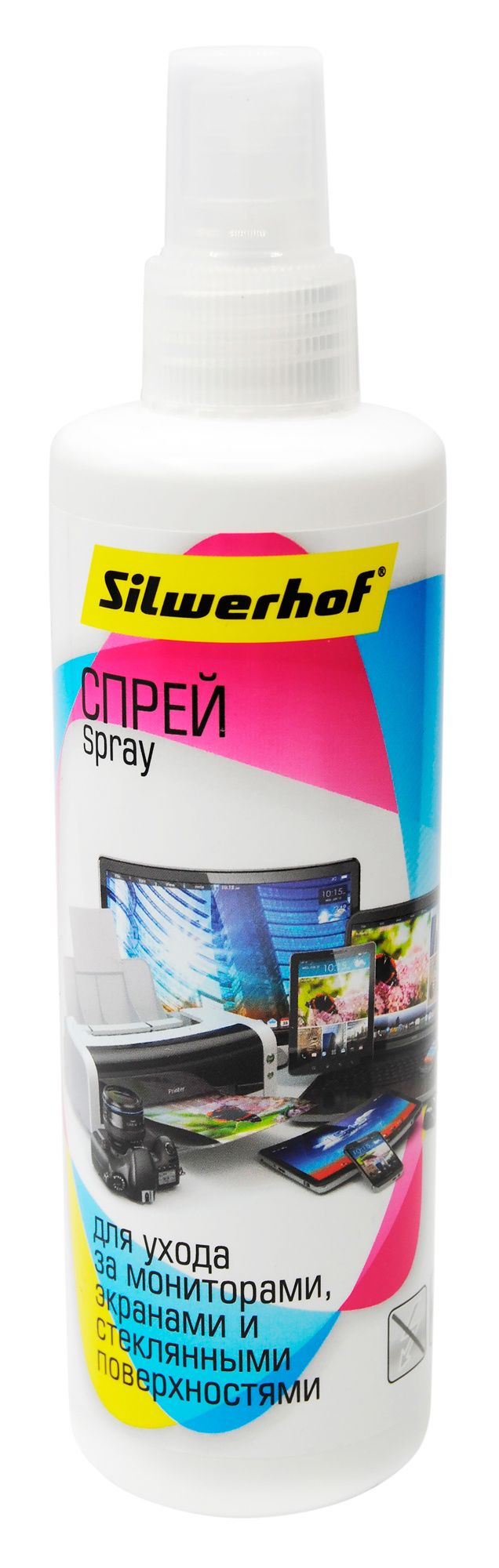Спрей для экранов и мониторов Silwerhof 250мл 671210, для экранов, мониторов, смартфонов, оптики и пластиковых
