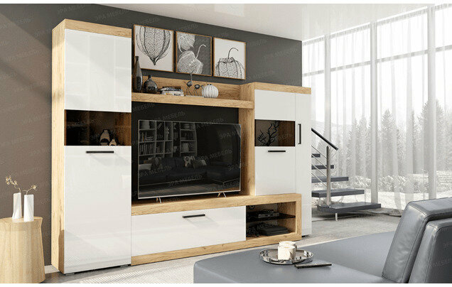 Комплект мебели для гостиной Бастон Дуб Вотан / Белый гладкий