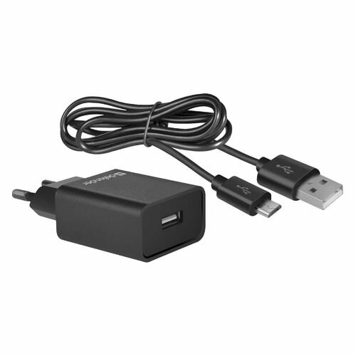 Сетевое зарядное устройство Defender UPC-11, USB-A, microUSB, 2.1A, черный [83556]