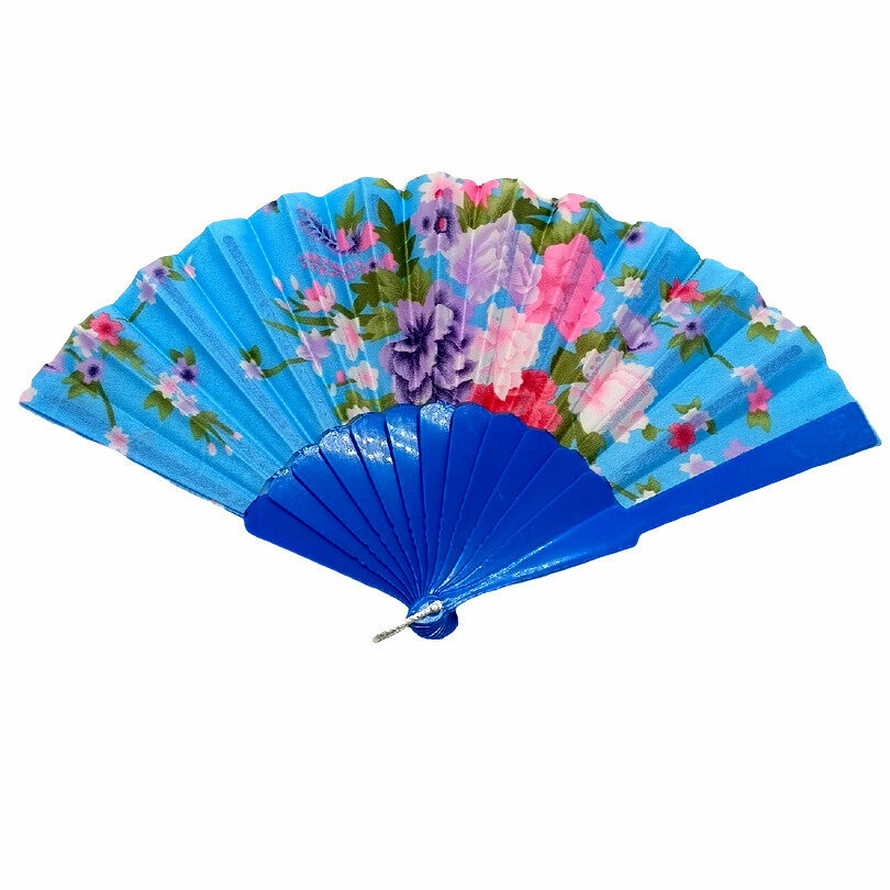 Веер складной ручной тканевый, цвет голубой, 23 см