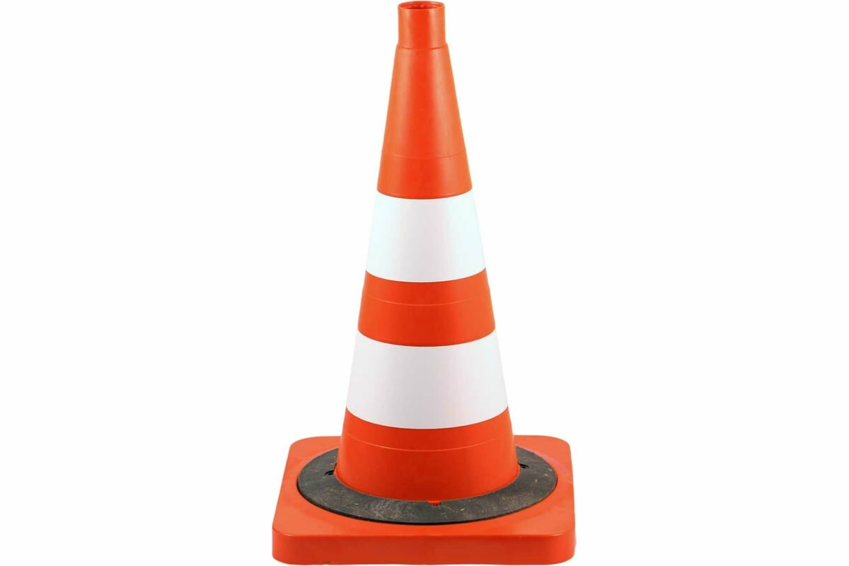 Технология КС-2.4.0 Конус дорожный 520 мм мягкий, 2 белые полосы + утяжелитель ( квадратное основание) Ц 00-00009311