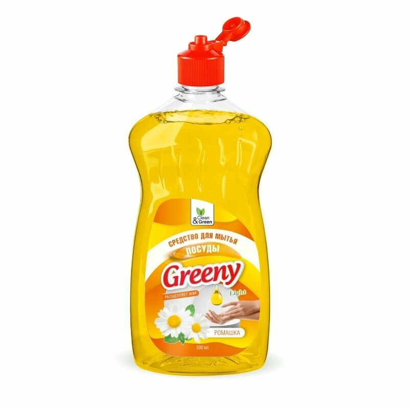Средство для мытья посуды "Greeny" Light 500 мл. Ромашка Clean&Green CG8154