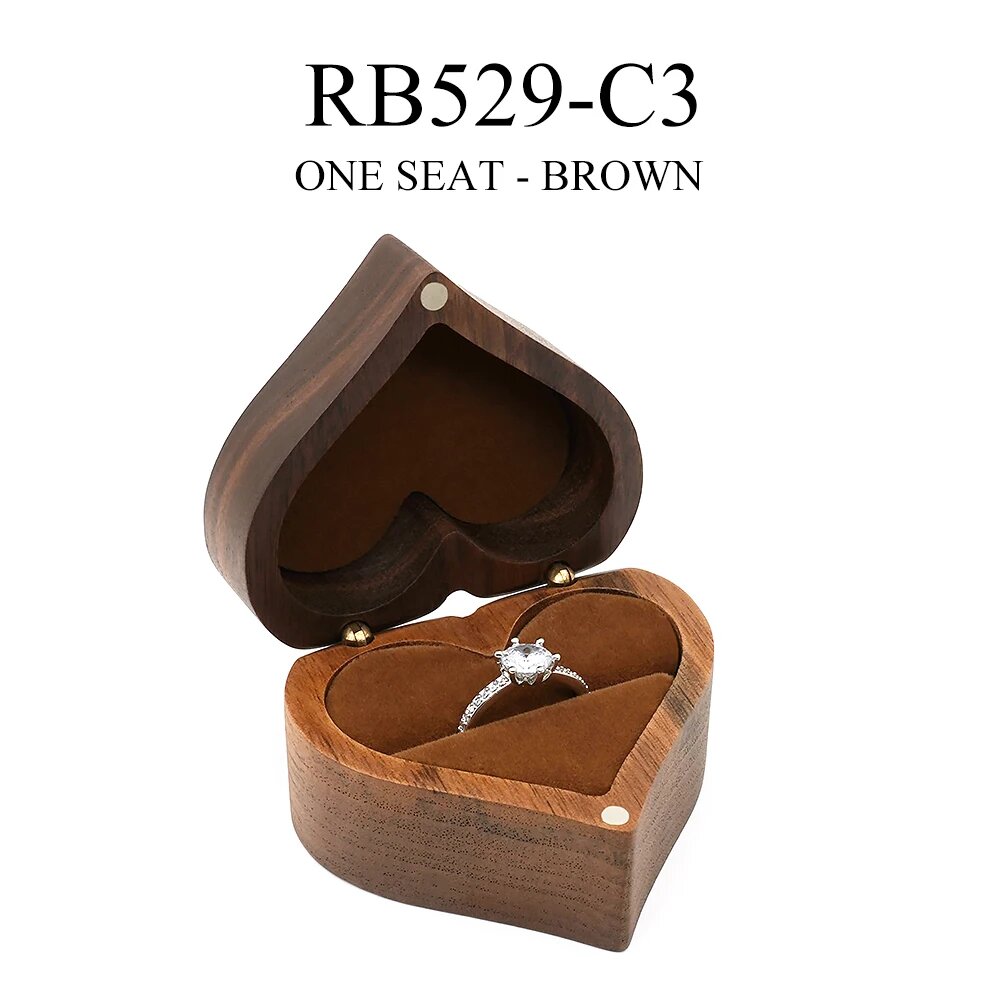 Деревянная шкатулка для кольца в форме сердца, Коричневый, RB529-C3