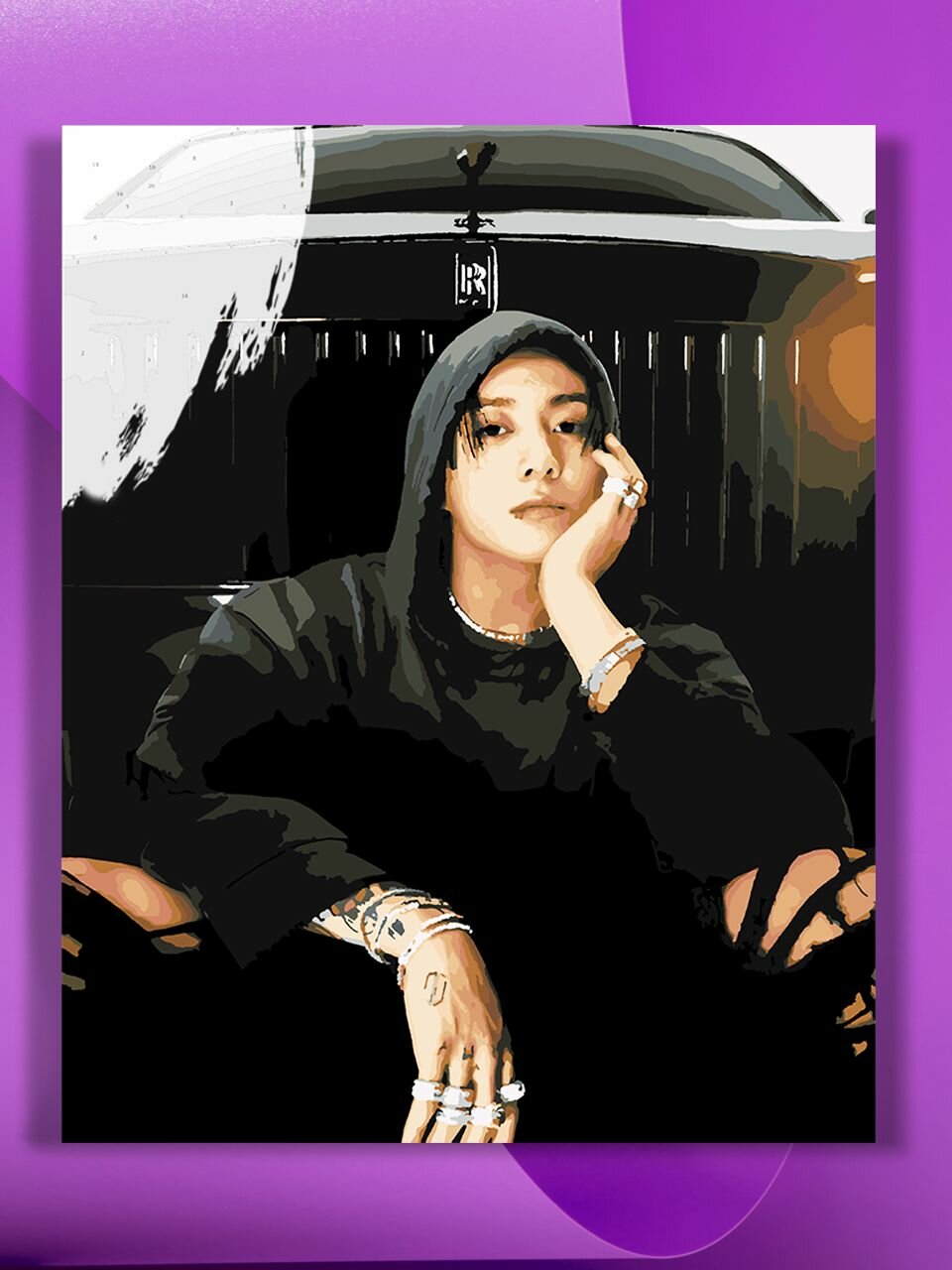 Картина по номерам на холсте BTS Чон Чонгук на фоне Ройса, 40 х 50 см