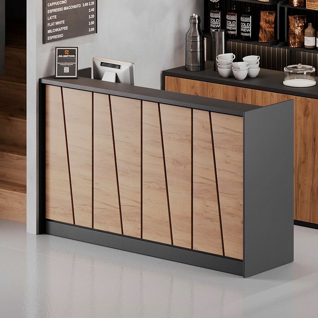 Барная стойка "3D" С Декором Черный/Дуб Вотан/ 1000х1200х600, Без подсветки