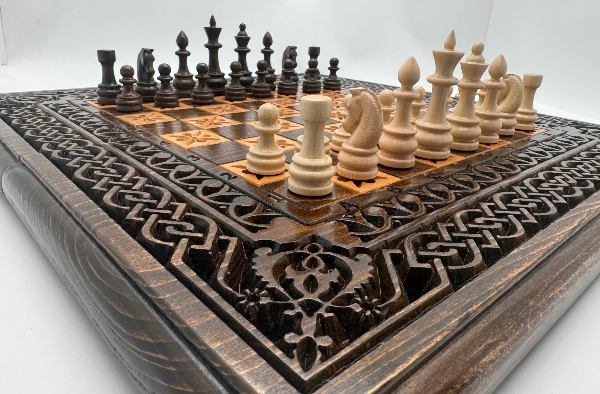 Шахматы Шашки Деревянные Резные "Элегант" большие 50см