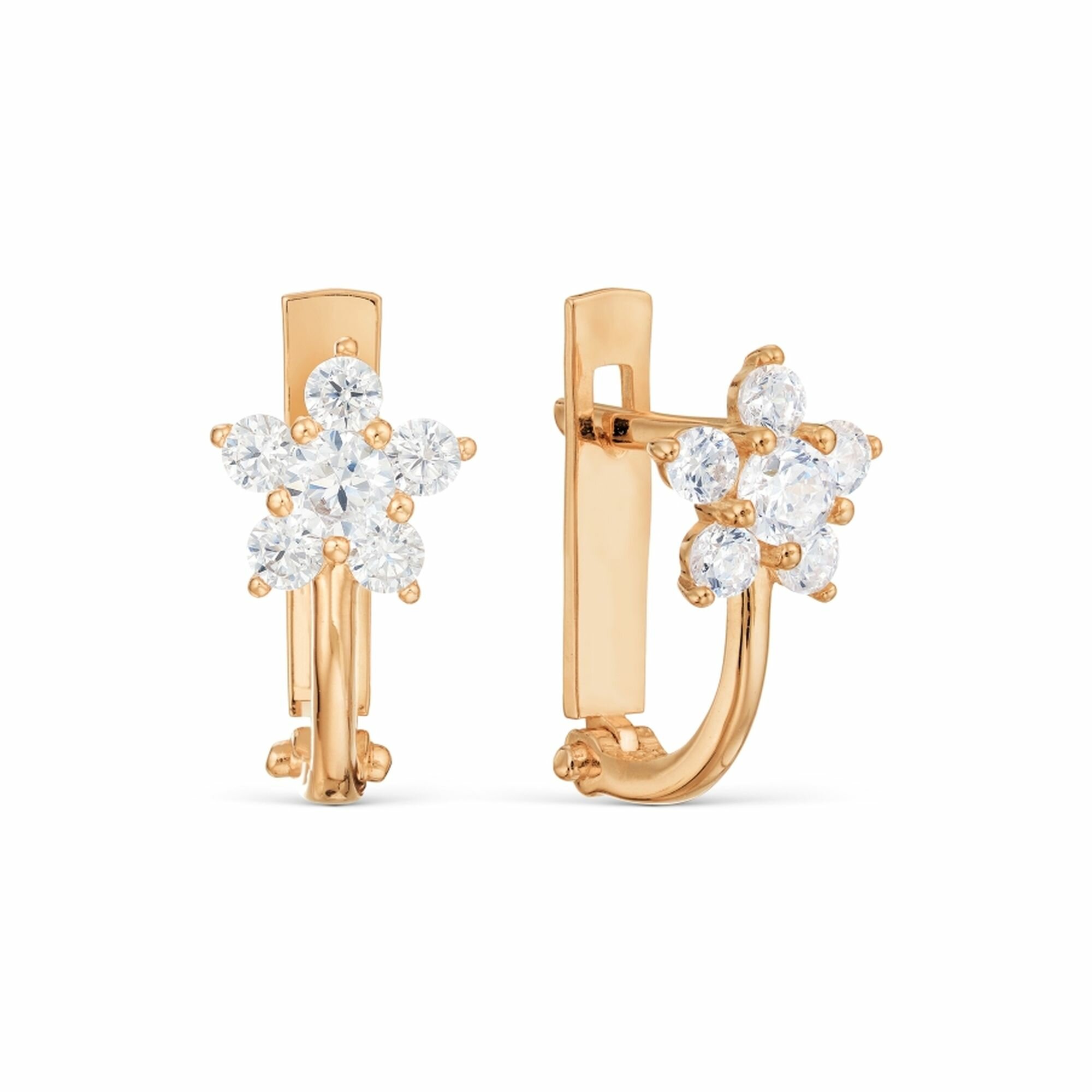 Серьги, красное золото, 585 проба, фианит