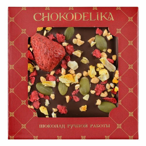 Шоколад Chokodelika темный с украшением Клубника и апельсин, 35 гр