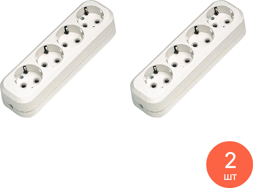 Блок розеток Makel / Макел 4 гнезда с заземляющими контактами, белый MGP151 / колодка электрическая для удлинителя (комплект из 2 шт)