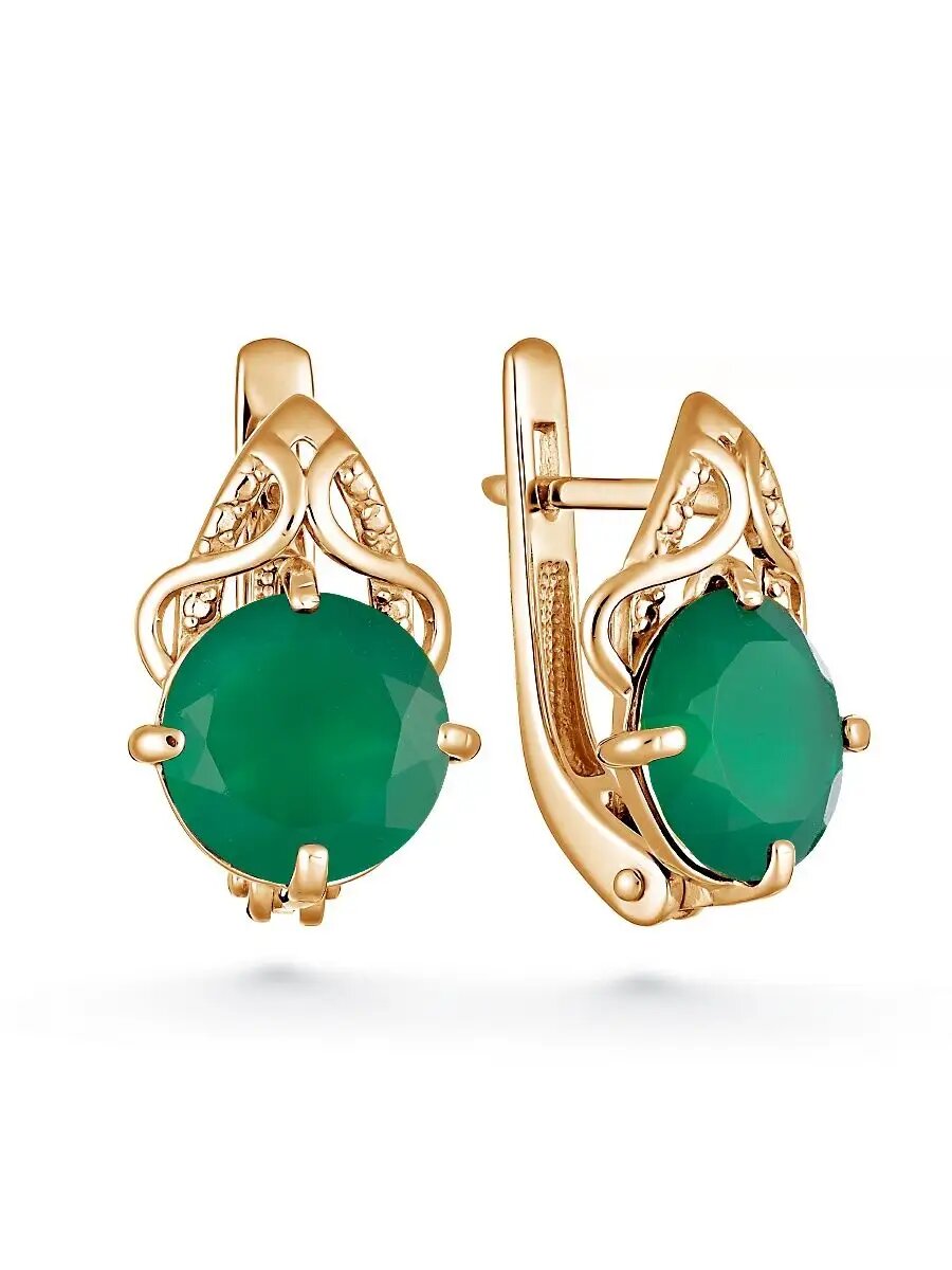 Серьги, красное золото, 585 проба, бриллиант, агат