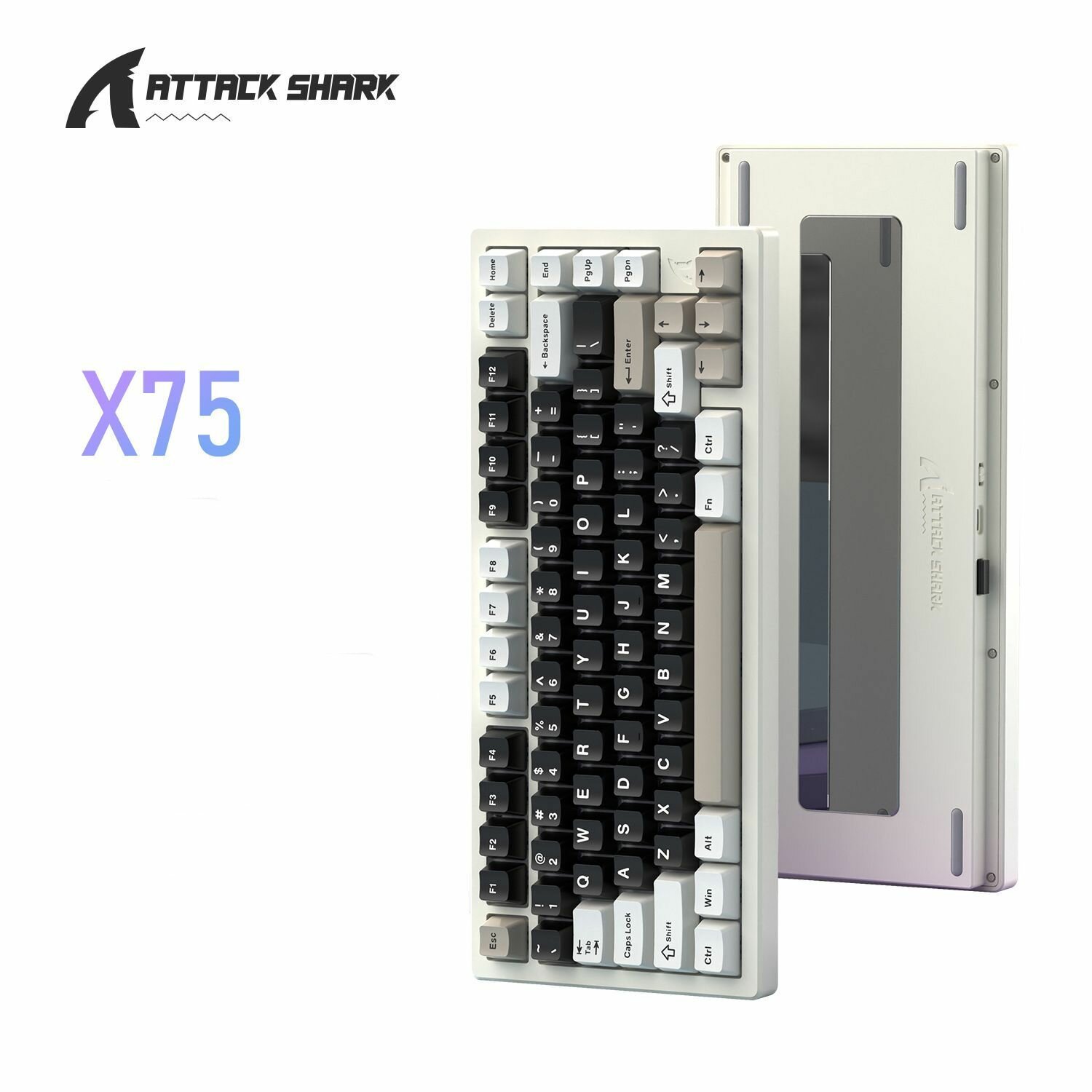 Игровая клавиатура ATTACK SHARK M75 беспроводная Механическая клавиатура Gasket, MX Crystal Linear Switches(Kaih), Русская раскладка, Серый/черный