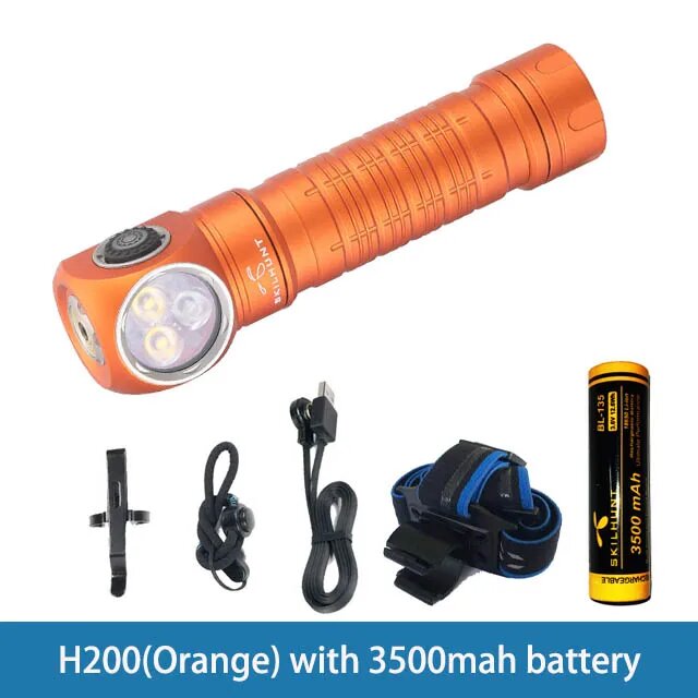 SKILHUNT H200 налобный фонарь красный/белый 18650 Nichia 519A 5000K, Оранжевый, H200(Orange)with BAT