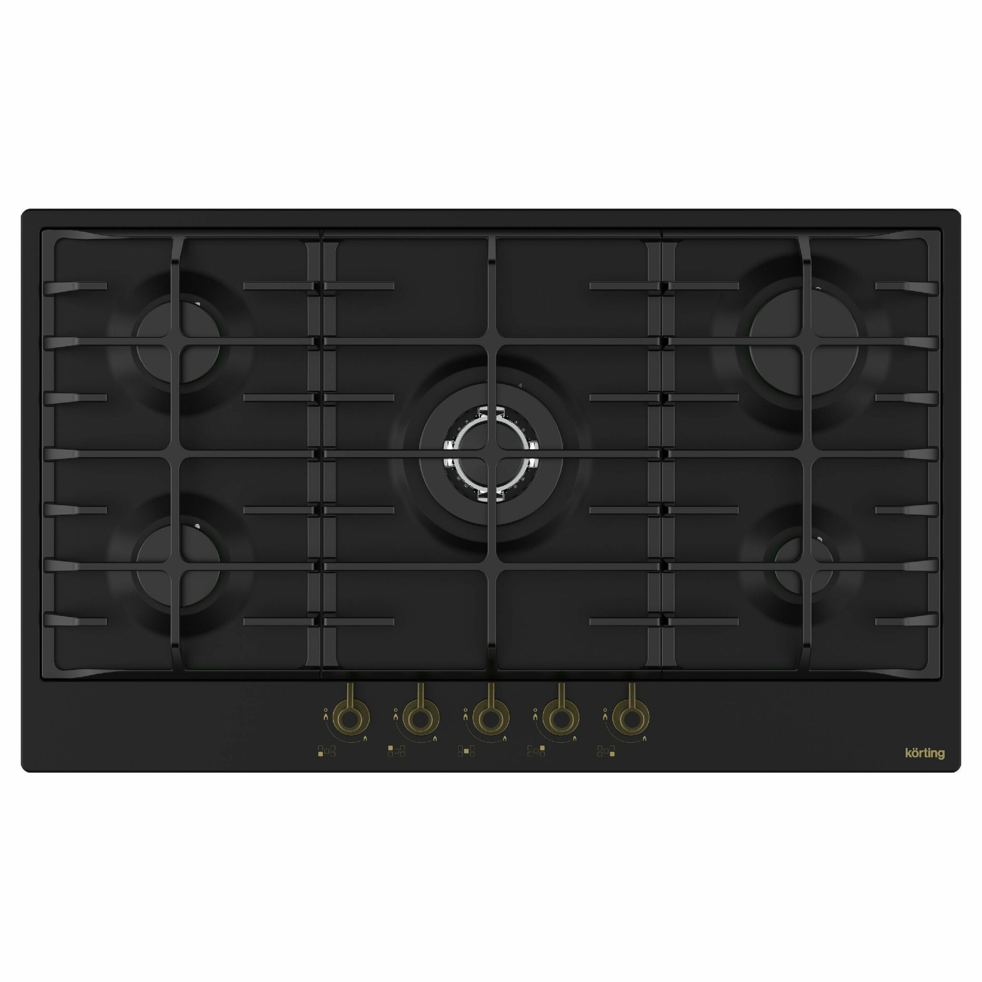 Газовая варочная панель Korting HG 945 CTRN ширина 90 см, 5 конфорок, WOK, электроподжиг, матовый черный
