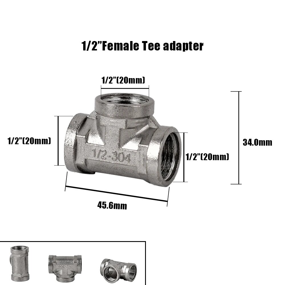 Редукционный угловой тройник из нержавеющей стали 1/2" 3/4" F