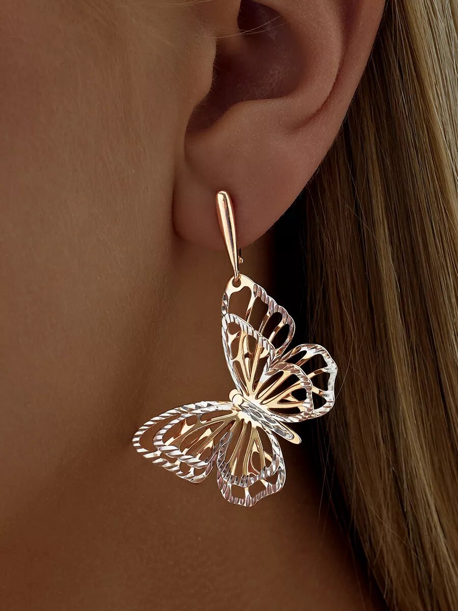 Серьги с подвесками, серебро, 925 проба, золочение