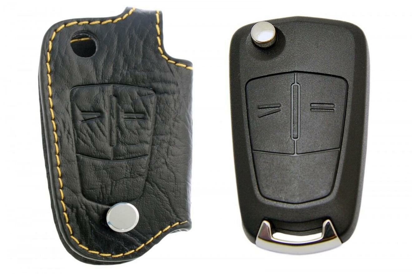 Чехол BGT для автомобильного ключа Opel (Опель), кожа, влагозащитный, ударопрочный, черный
