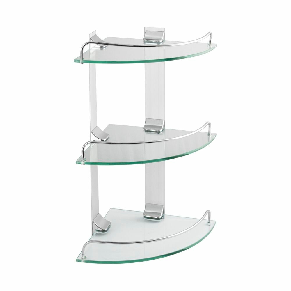 Полка для ванной комнаты BRIMIX 10103 хром стеклянная угловая 3-х этажная стекло толщиной 5 мм