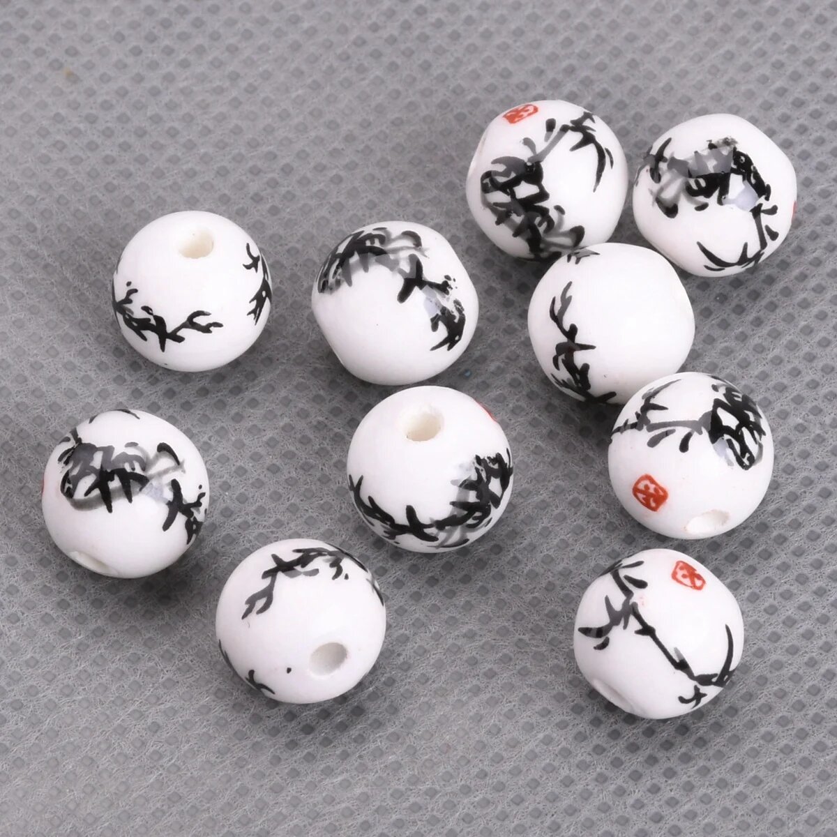 Керамические бусины Siancolary 10 шт, цветочный узор, 6-12 мм 6mm, 27 Black