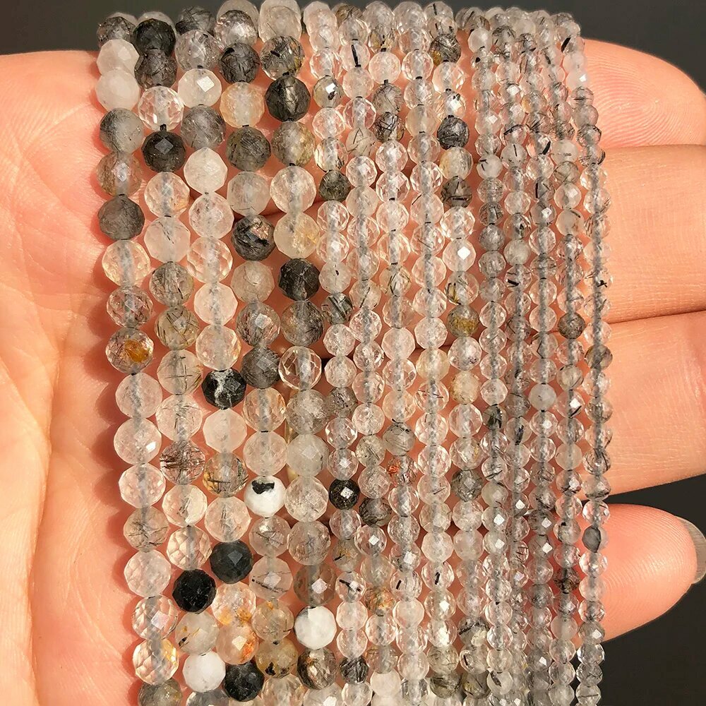 Каменные бусины AOHAYOOMQ для браслетов 15 дюймов 2 3 4 мм 4mm about 91pcs, Black Rutilated