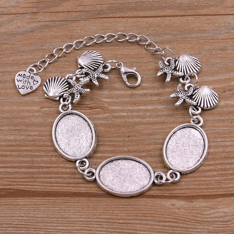 Металлический овальный браслет с кабошоном PULCHRITUDE 13х18 мм 2 цвета 3-Antique silver