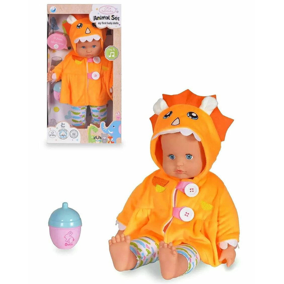 Пупс 40 см Animal set Лев звук, мягкое тело, с аксессуарами A738B с 3 лет