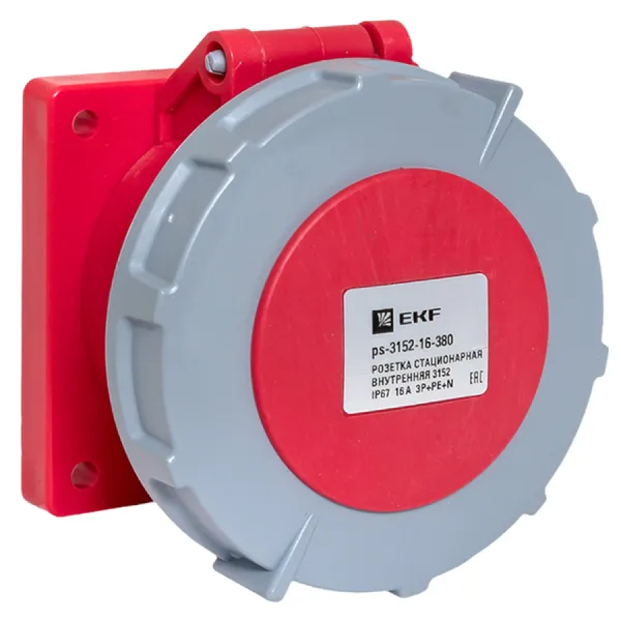 Розетка силовая EKF / ЕКФ 3152 стационарная внутренняя, в корпусе из пластика, красная, длиной 56мм, 16А 3Р+РЕ+N 380В, IP67 / электрика