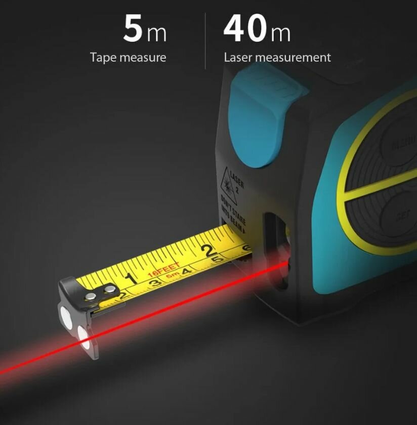 Лазерный дальномер с рулеткой 2в1 Mileseey Laser Ranging Tape Measure (DT10) 40м, голубой