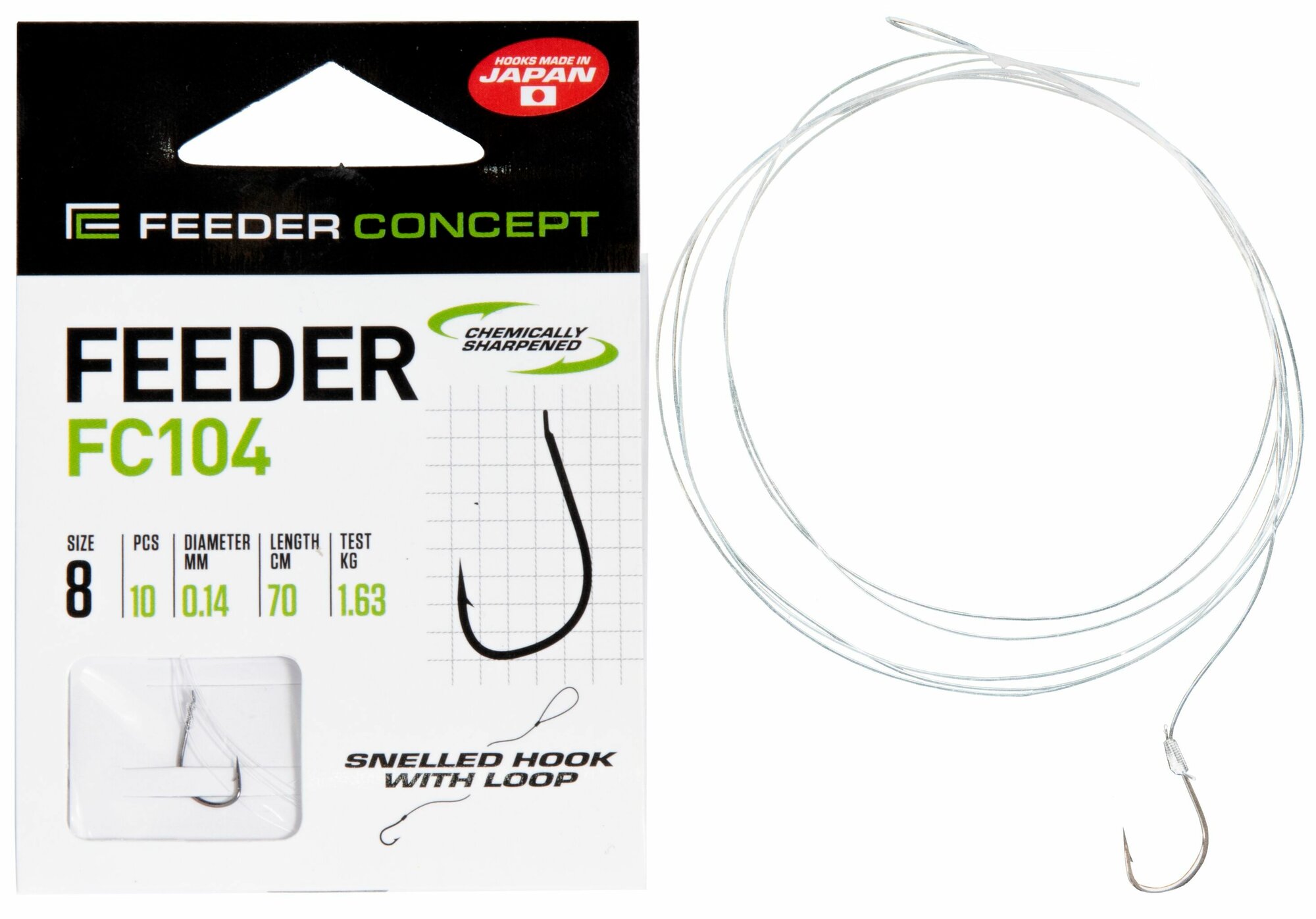Крючки для рыбалки с поводком металлические набор на щуку и сома, FC FEEDER сер. FC104 70см, разм.008, 0,14мм 10шт, снасти карповые летние