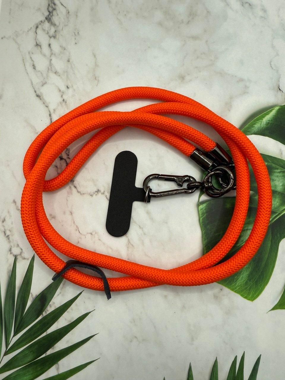 Шнурок на шею, для ключей и смартфона, оранжевый, текстиль, застежка-карабин