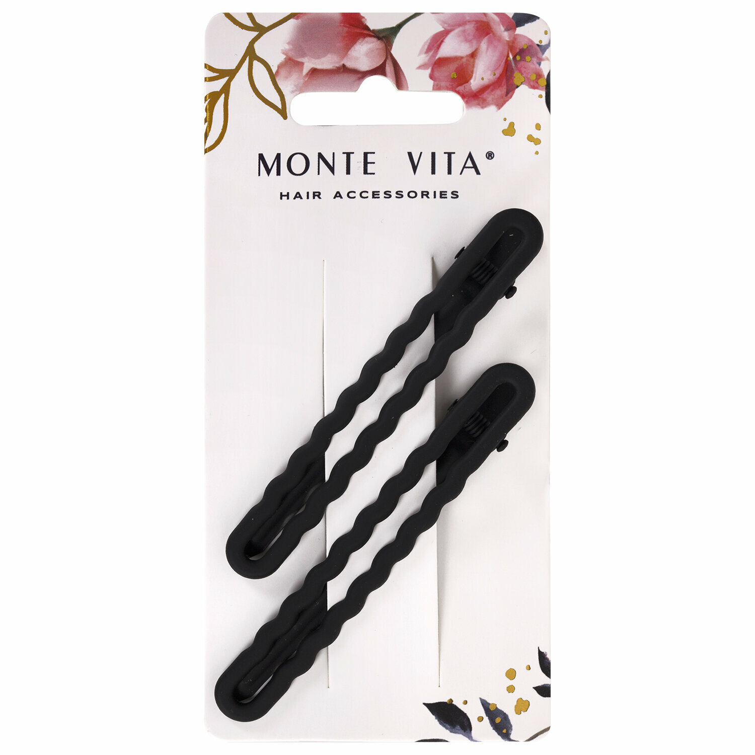 Заколки для волос набор 2 шт, 8 см, зажим, soft touch, чёрный, MONTE VITA, 457087