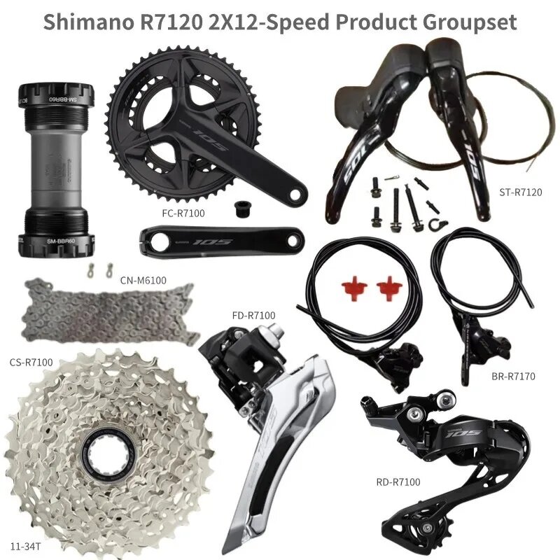 Shimano 105 R7120 R7170 Гидравлические дисковые тормоза 2x12 Without BBR60, 52-36T, 172.5mm, 11-34T