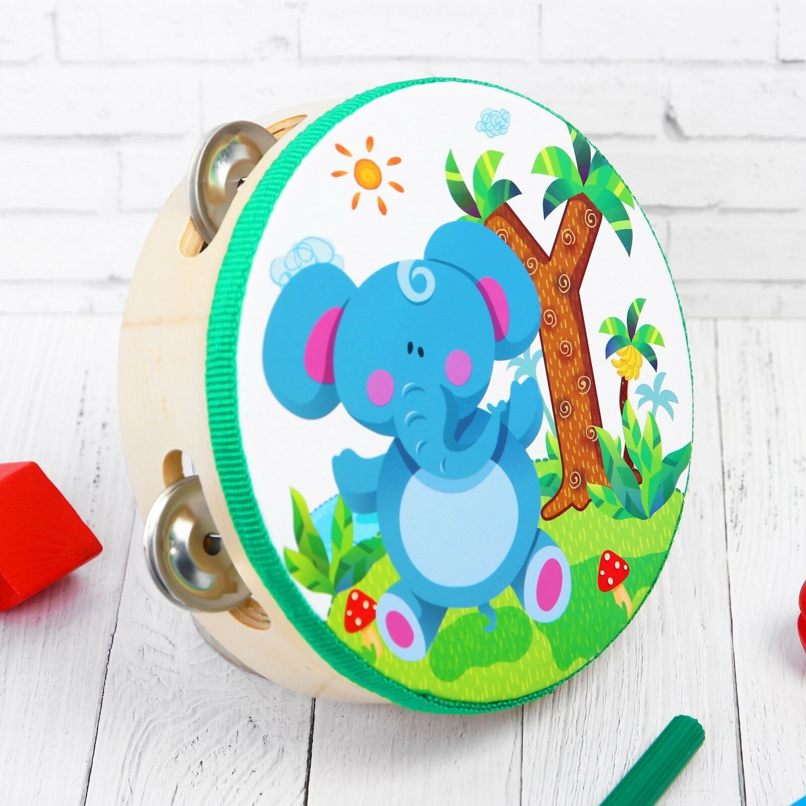 Музыкальный инструмент "Музыка", бубен для детей и малышей, размер: 15 см, деревянный, для детей и малышей, цвет микс